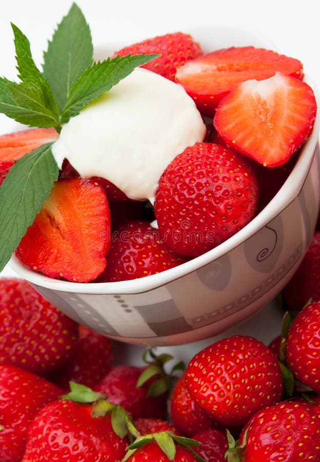 Strawberries and cream. stock photo. Image of background - 31306244