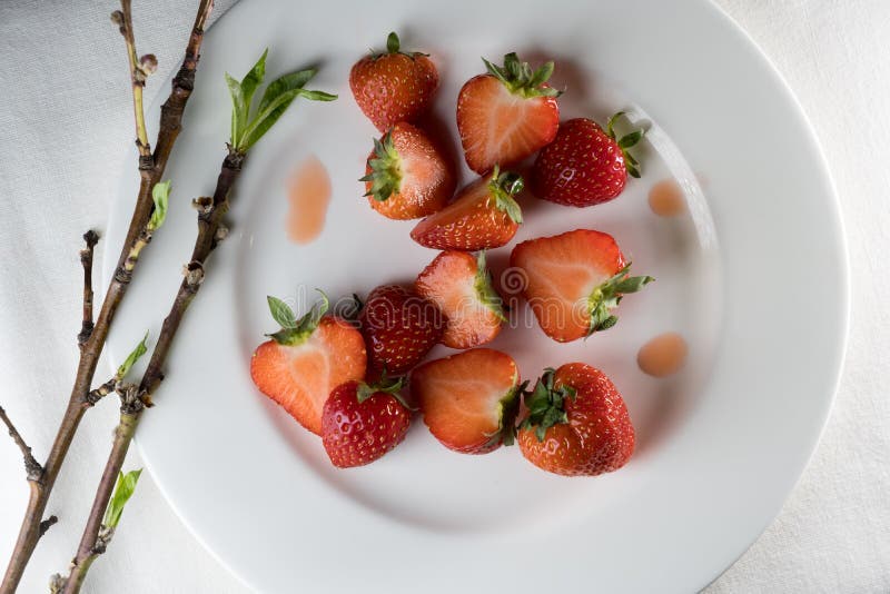 Strawberries at a White Plate Stock Image - Image of dish, freshness ...