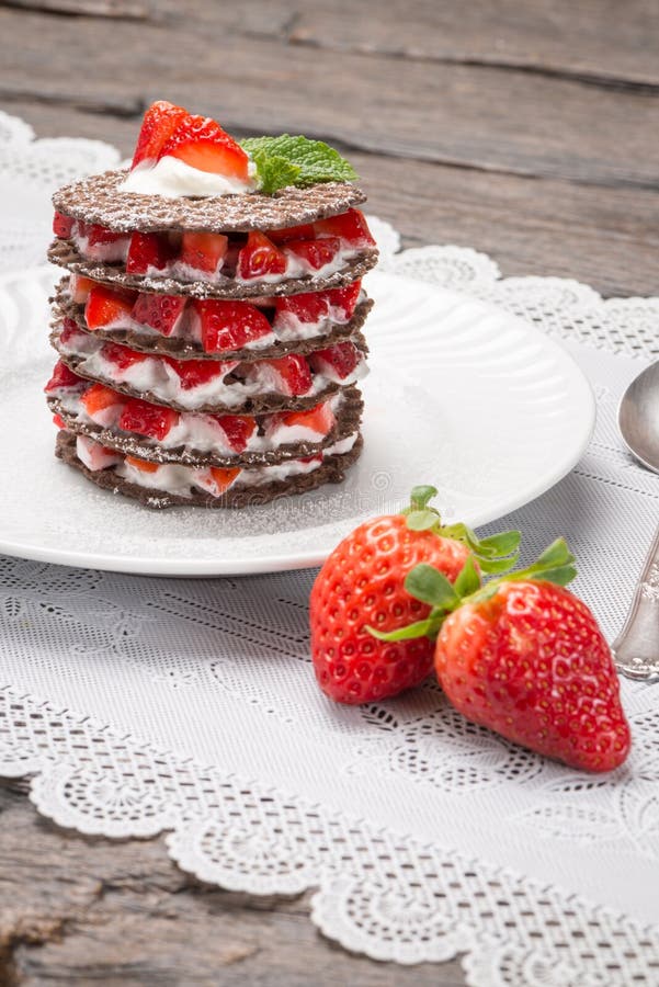 Strawberries Desert with Cream Stock Photo - Image of nature, healthy ...