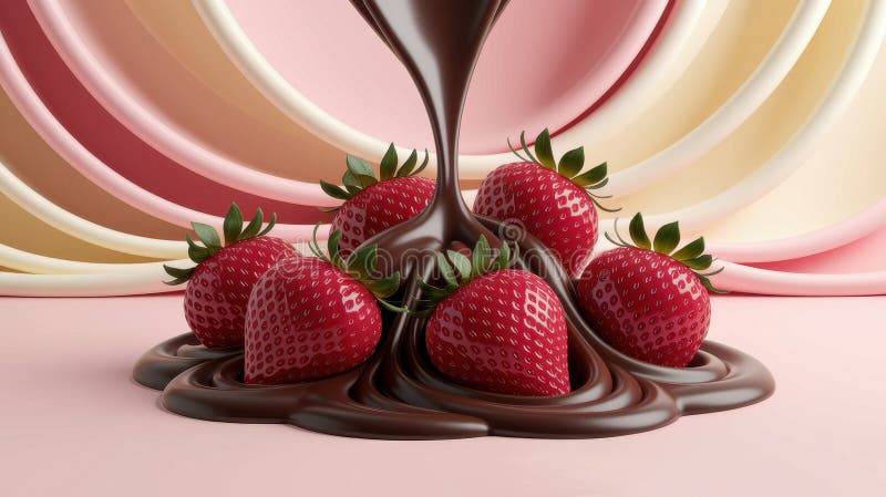 Strawberries Drenched in Melted Chocolate with Colorful Wavy Background ...