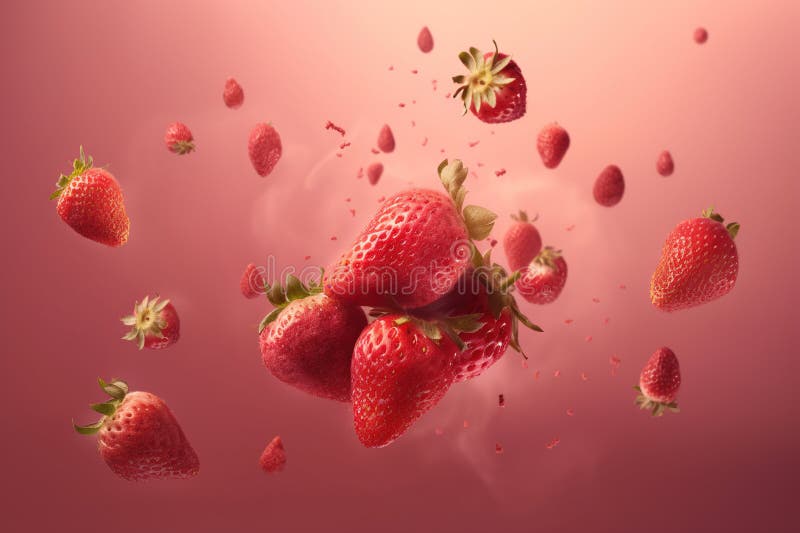 Strawberries Falling into the Air on a Pink Background. Generative AI ...