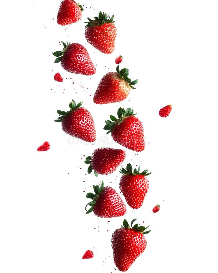 Strawberries Falling Isolated on White Stock Image - Illustration of ...