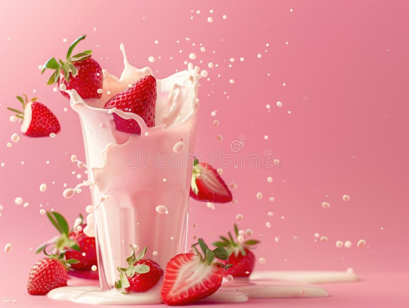 Strawberries Falling into Milkshake Stock Photo - Image of liquid ...