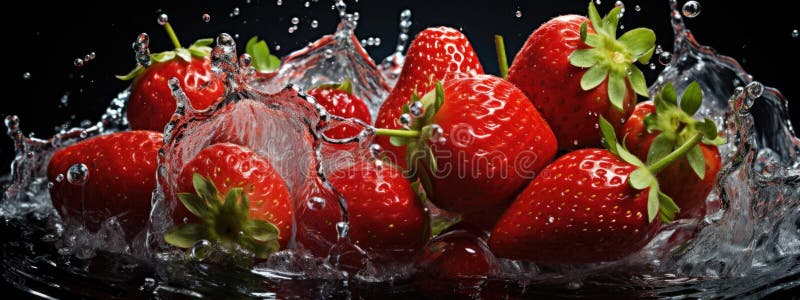 Strawberries Falling into Splash Water, Creating a Beautiful Water ...