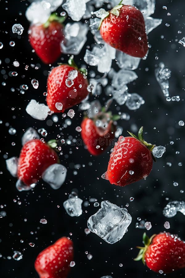 Strawberries Frozen and Ice Cubes Falling Stock Illustration ...