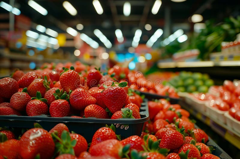 Strawberries in a Grocery Store Stock Photo - Image of superfood ...