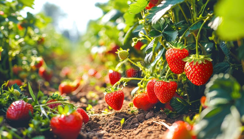 Strawberries Growing in the Field Stock Illustration - Illustration of ...
