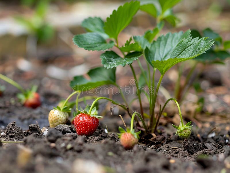 Strawberries Growing in the Ground Stock Photo - Image of generated ...