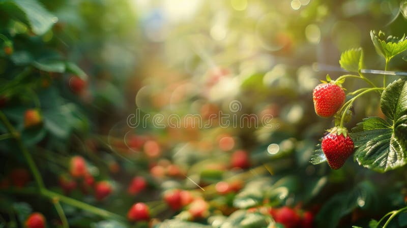 Strawberries Growing Inside a Greenhouse for Year-round Farming. Stock ...
