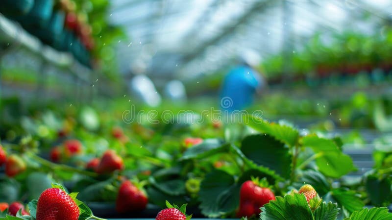 Strawberries Growing Inside a Greenhouse for Year-round Farming. Stock ...
