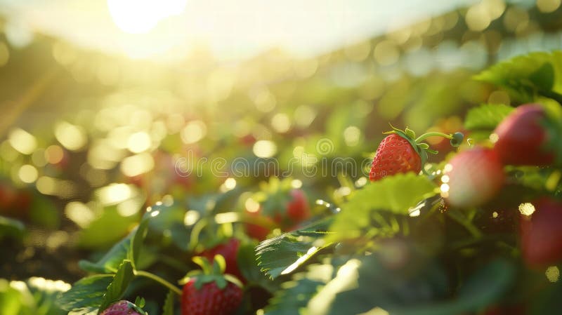 Strawberries Growing Inside a Greenhouse for Year-round Farming. Stock ...