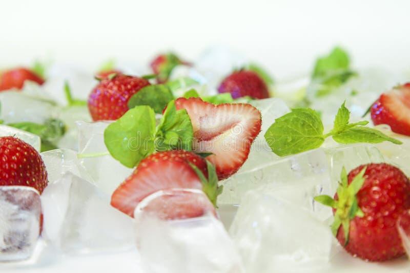 Strawberries, Ice Cubes and Water Splash Stock Photo - Image of cubes ...