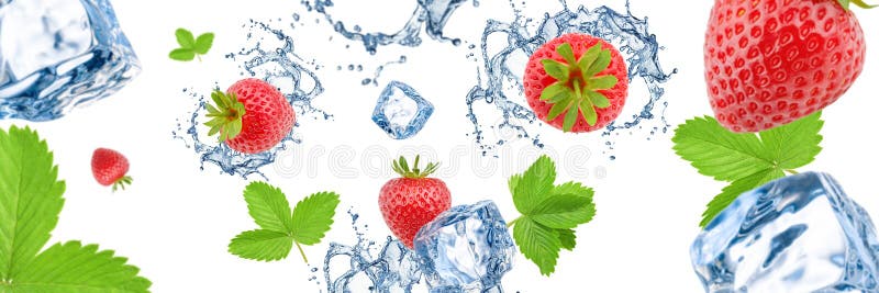 Strawberries, Ice Cubes and Water Splash Stock Photo - Image of cubes ...
