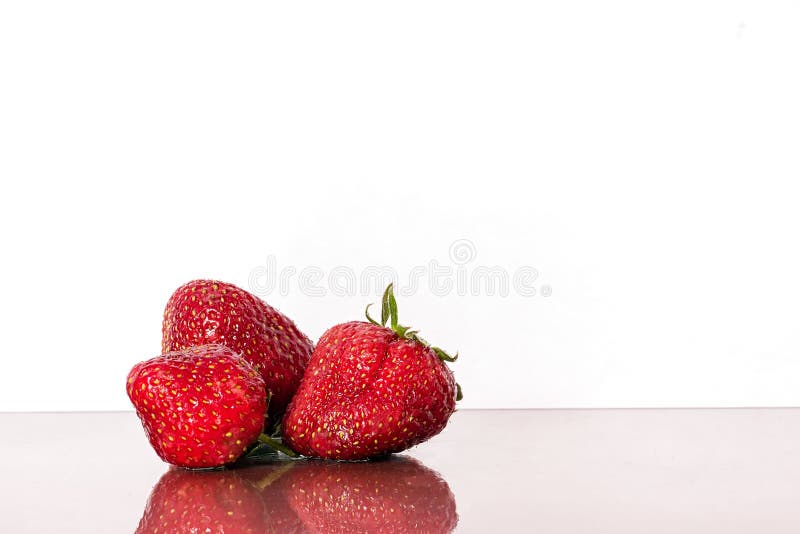 Strawberries Isolated. Strawberry with Leaf Isolate. Three Whole ...