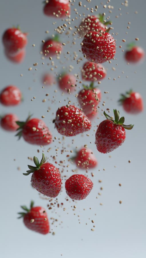 Strawberries are Joyfully Falling in the Air Against a White Background ...