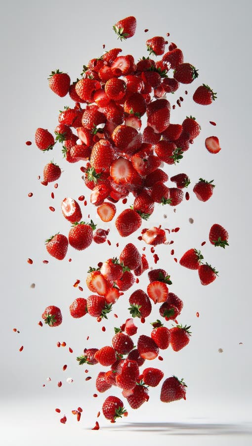 Strawberries are Joyfully Falling in the Air Against a White Background ...