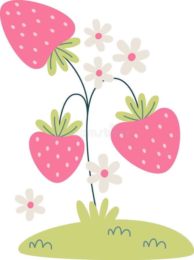 Strawberries Meadow Hand Drawn Stock Vector - Illustration of spring ...