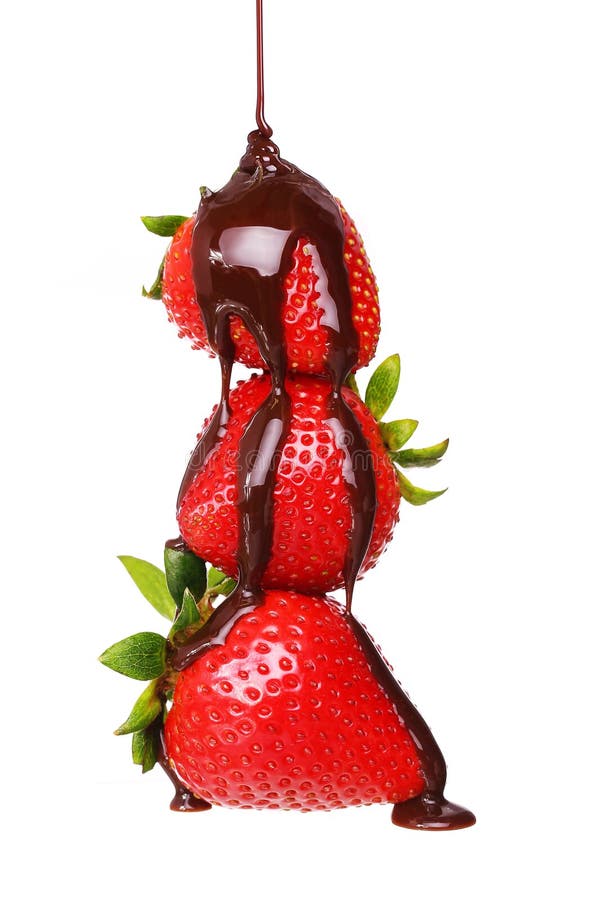 Strawberries in Melted Chocolate Isolated Stock Photo - Image of white ...