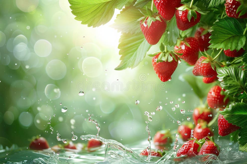 Strawberries in Motion: Freshness and Greenery in a Dynamic Frame Stock ...