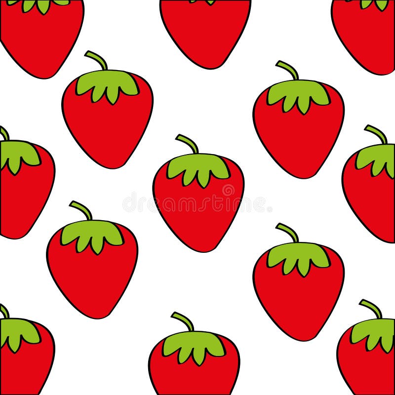 Strawberries Pattern Fresh Fruit Drawing Icon Stock Vector ...