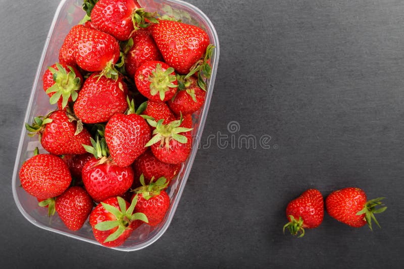 Strawberries in Plastic Box, Top View Stock Image - Image of fruity ...