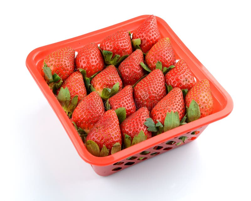 Strawberries in Plastic Container on White Background Stock Image ...