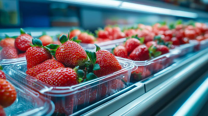Strawberries in Plastic Containers on Display in a Grocery Store Stock ...