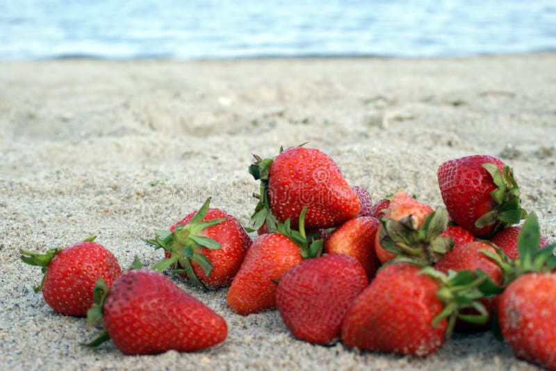 Strawberries in the Sand, Beach, Sea, Stock Photo - Image of closeup ...