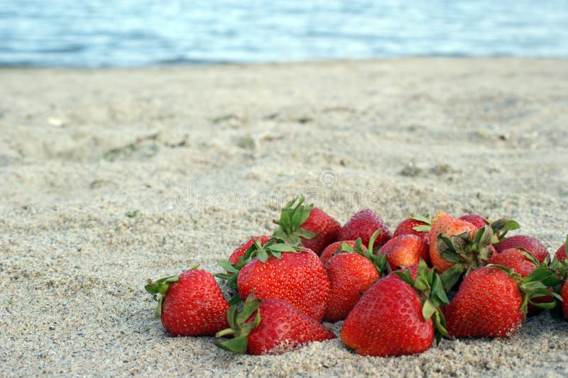 Strawberries in the Sand, Beach, Sea Stock Photo - Image of alcohol ...
