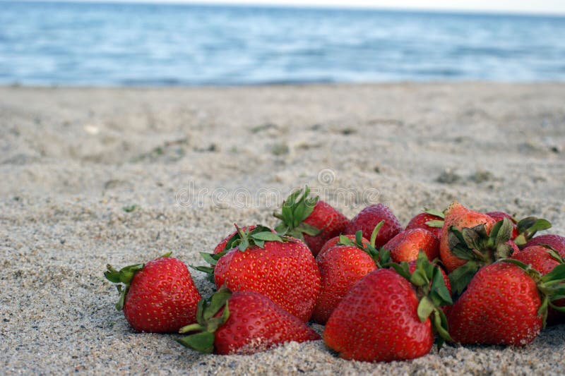 Strawberries in the Sand, Beach, Sea Stock Photo - Image of berry ...