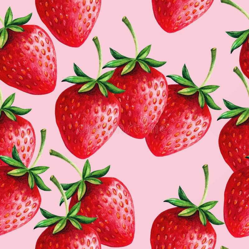 Strawberries Seamless Hand Drawn Vector Pattern with Pink Background ... Strawberries Seamless Hand Drawn Vector Pattern with Pink Background ...