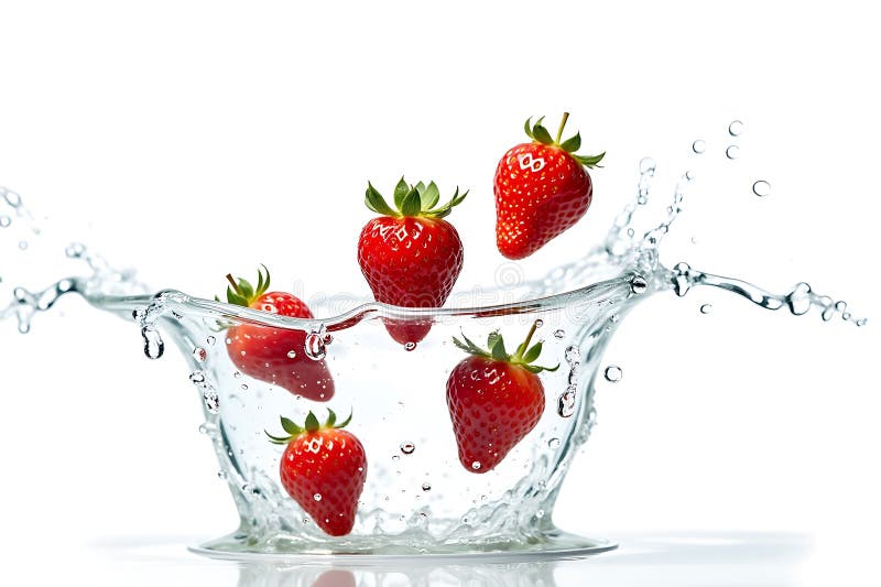 Strawberries Splash Dance of Freshness White Backdrop Stock ...