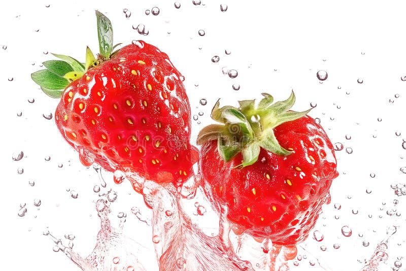 Strawberries Splash Water Photography in White Background Stock ...