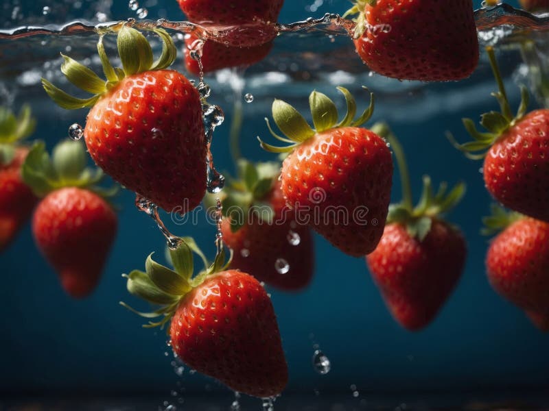 Strawberries Splashing Water Dramatic Lighting Stock Photos - Free ...