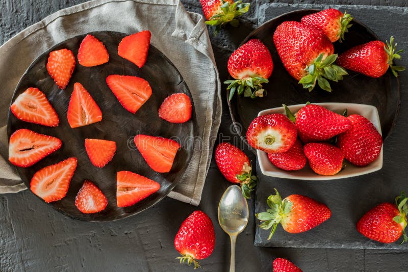 Strawberries on a table stock photo. Image of juicy - 112561698
