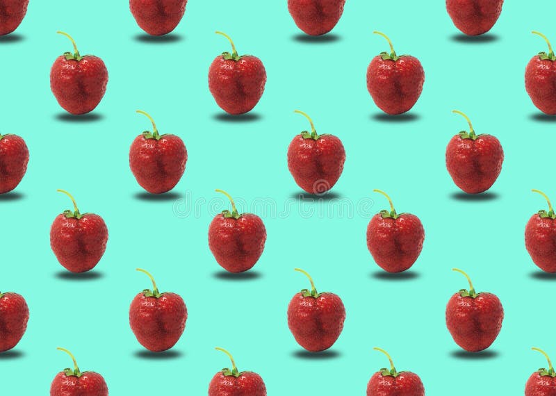 Strawberries on a Turquoise Background. Seamless Pattern with Ripe Red ...