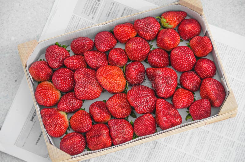 Strawberries in Wooden Box 1 Stock Image - Image of details, wooden ...