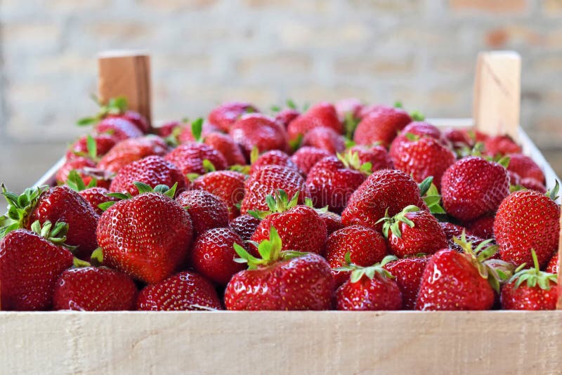 Strawberries in wooden box stock image. Image of freshness - 95431841