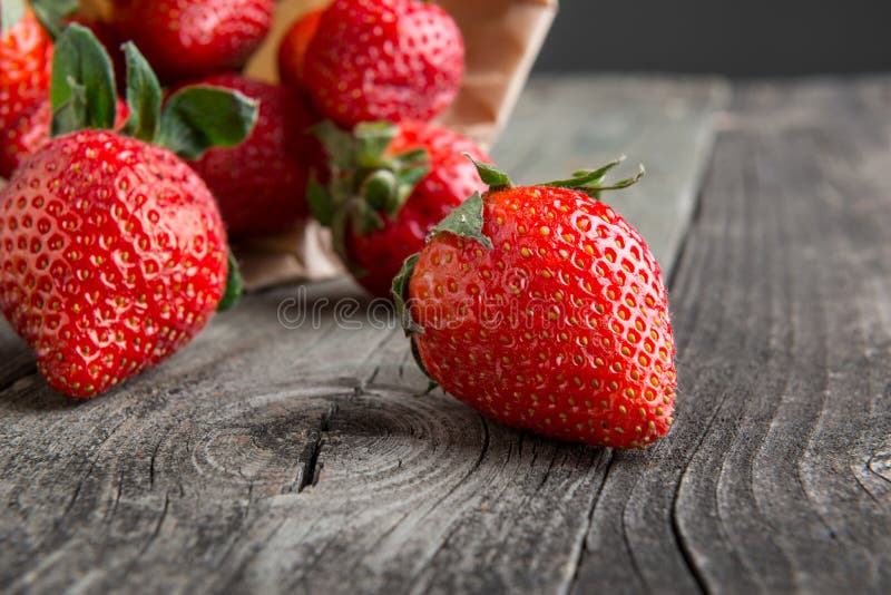 Strawberries on Wooden Table Stock Photo - Image of diet, grey: 41035662