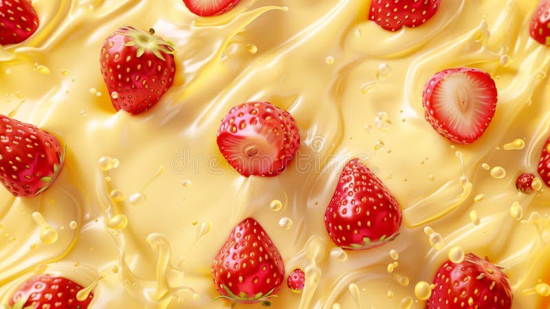 The Strawberries in Yellow Yogurt.AI Generated Stock Photo - Image of ...