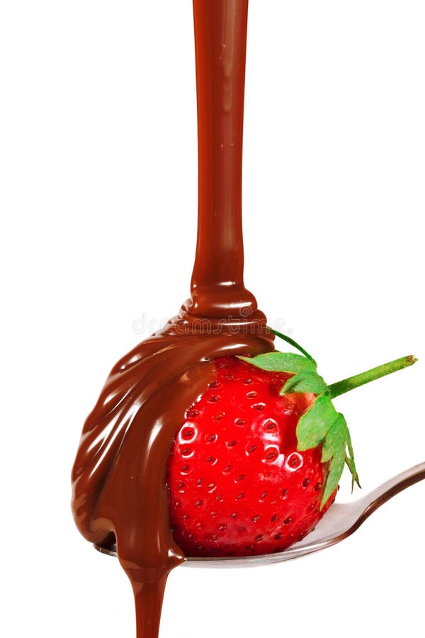 Pouring Melted Chocolate Over Strawberries Stock Photo - Image of ...