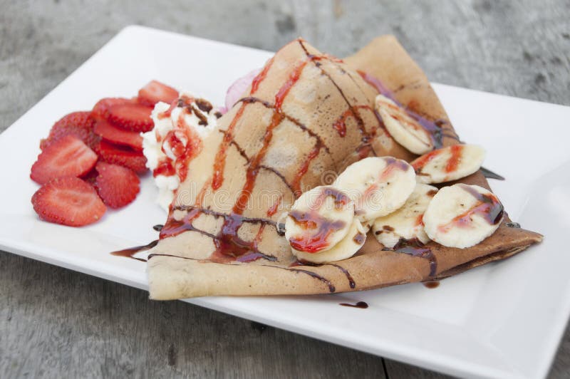 Strawberry banana crape. stock image. Image of snack - 35984363
