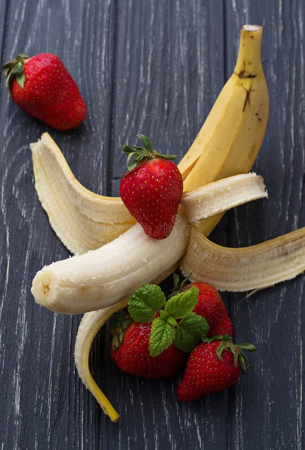 Strawberry with Banana and Mint Stock Image - Image of food, vitamin ...