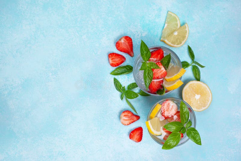 Strawberry basil lemonade stock photo. Image of glass - 148727912