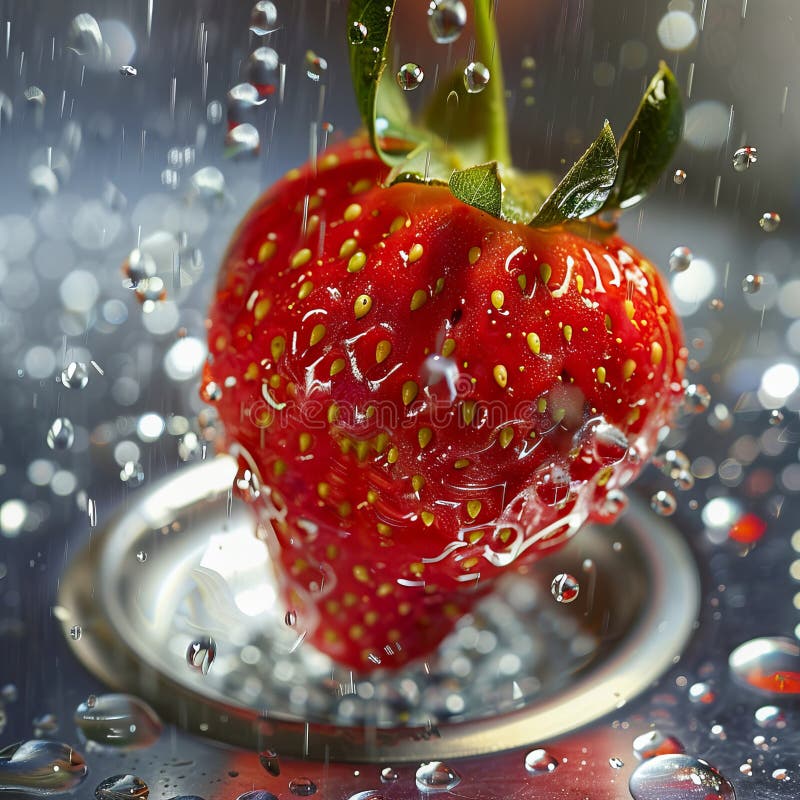 A Strawberry is Being Drenched in Water Stock Photo - Image of drain ...