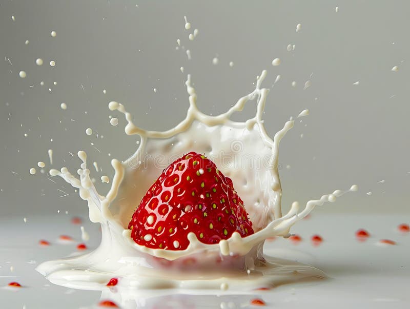A Strawberry is Being Splashed with Milk Stock Photo - Image of milk ...