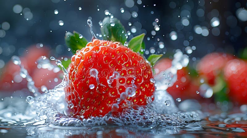 A Strawberry is Being Splashed with Water Stock Image - Image of drop ...