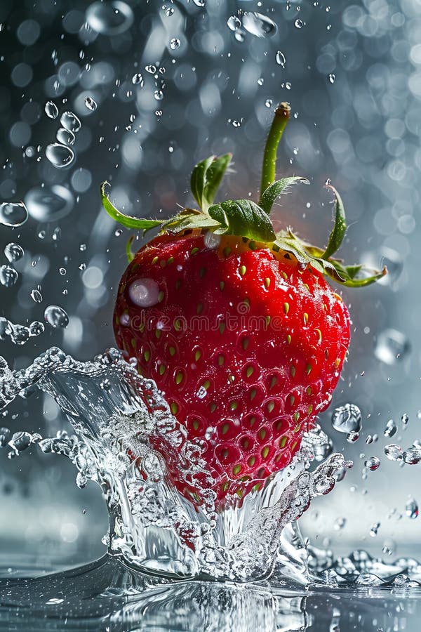 A Strawberry is Being Splashed with Water Stock Image - Image of fluid ...