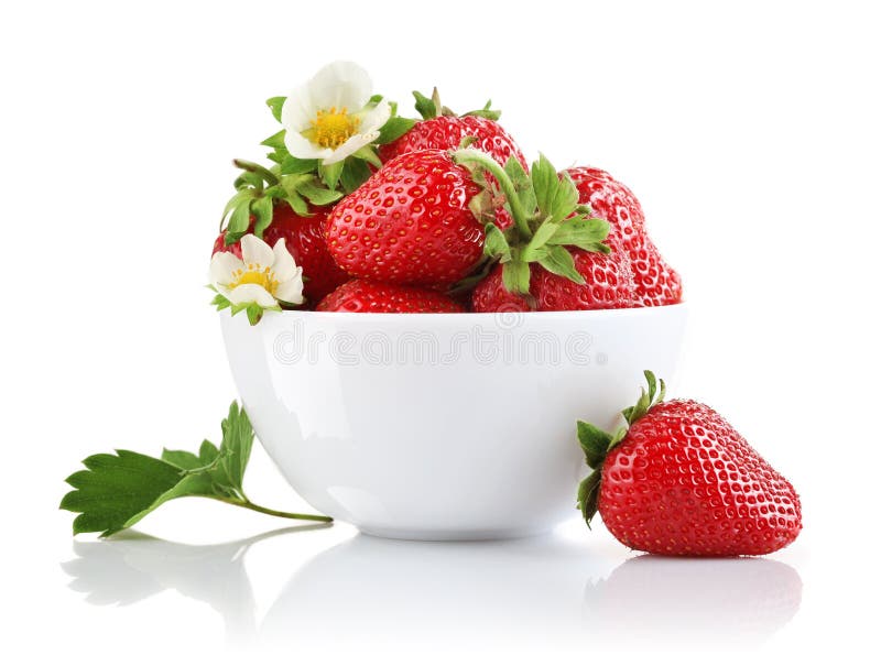 Strawberry Berry with Green Leaf and Flower Stock Image - Image of ...