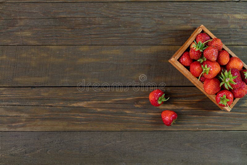 Strawberry Berry on Wooden Table Top View, Copy Space Stock Image ...